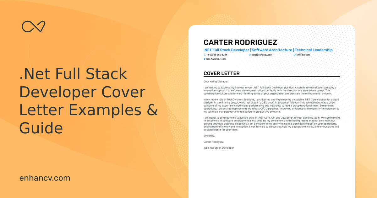 Professional .Net Full Stack Developer Cover Letter Examples and Template for 2025 | Enhancv