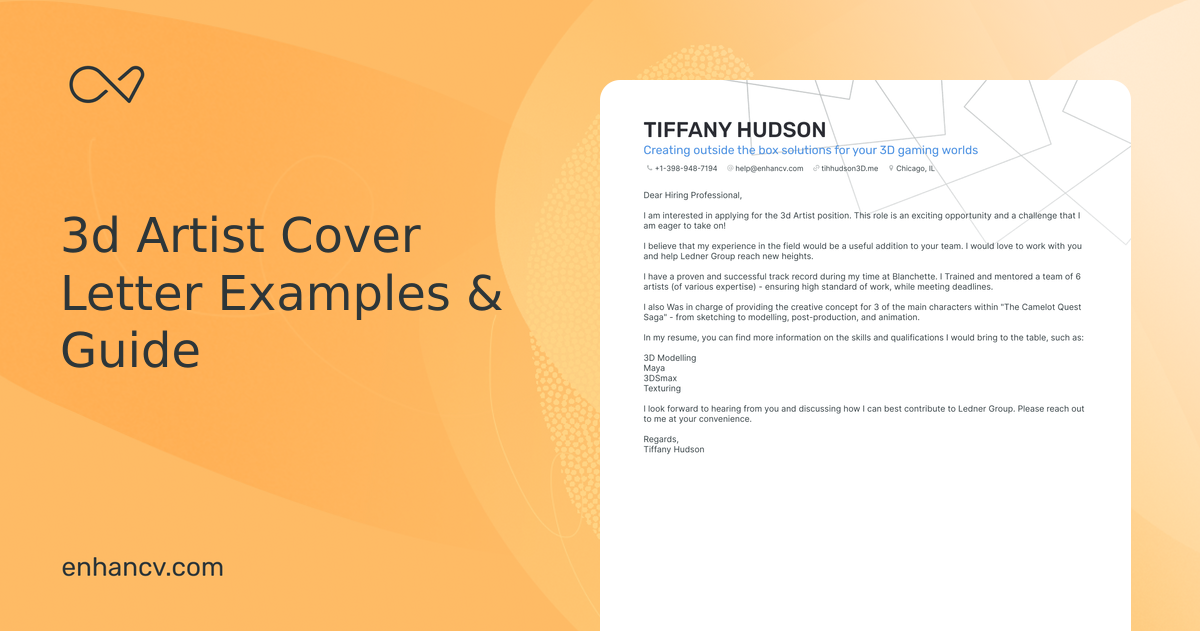 Real 3d Artist Cover Letter Examples for 2024