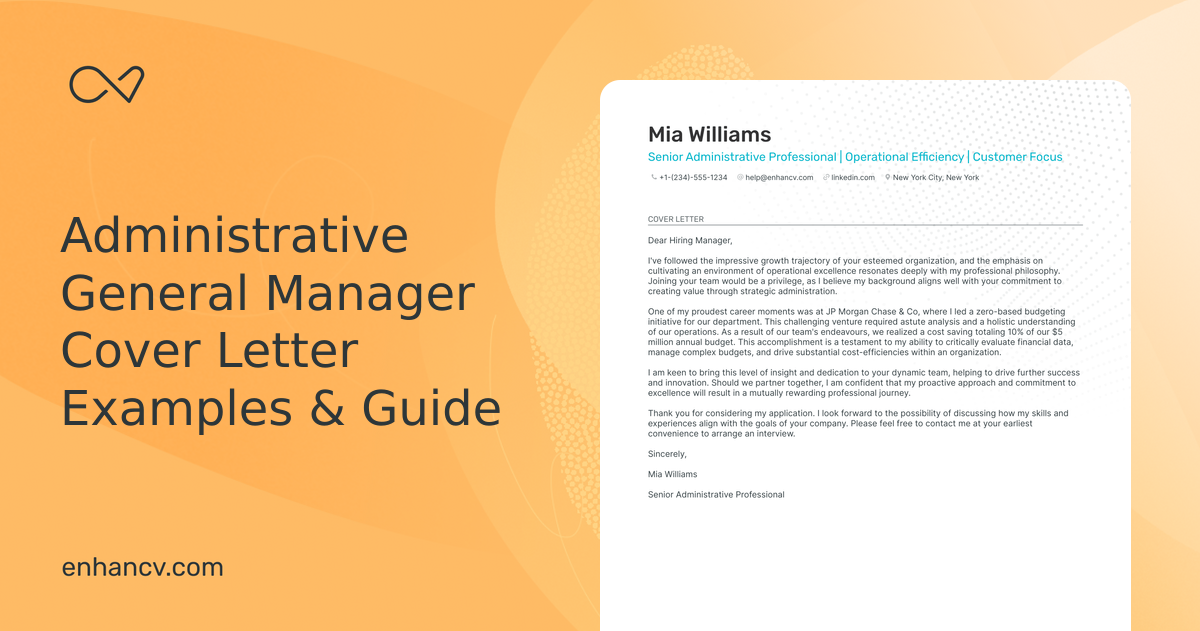 Professional Administrative General Manager Cover Letter Examples and ...
