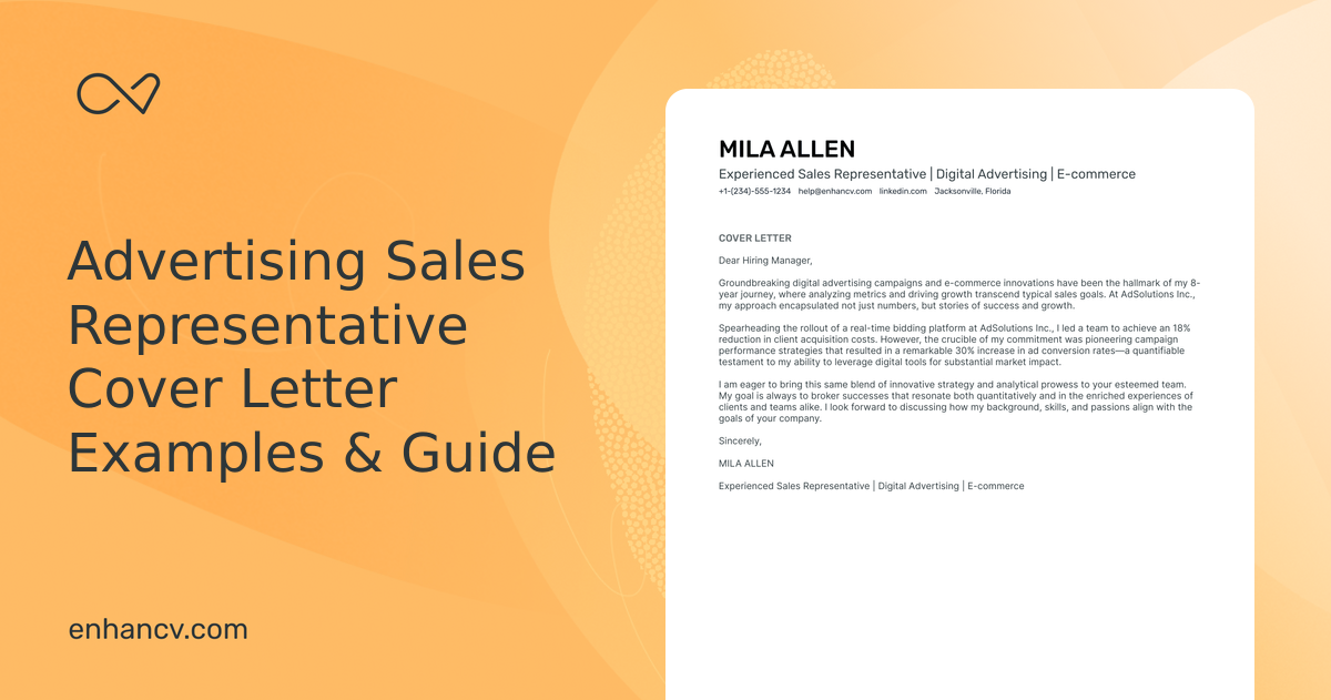 Professional Advertising Sales Representative Cover Letter Examples and ...