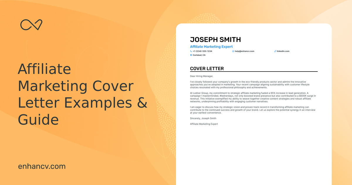 Professional Affiliate Marketing Cover Letter Examples and Template for ...