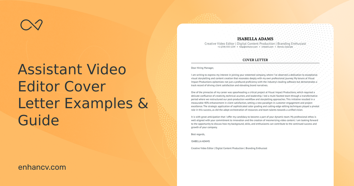 Professional Assistant Video Editor Cover Letter Examples and Template ...