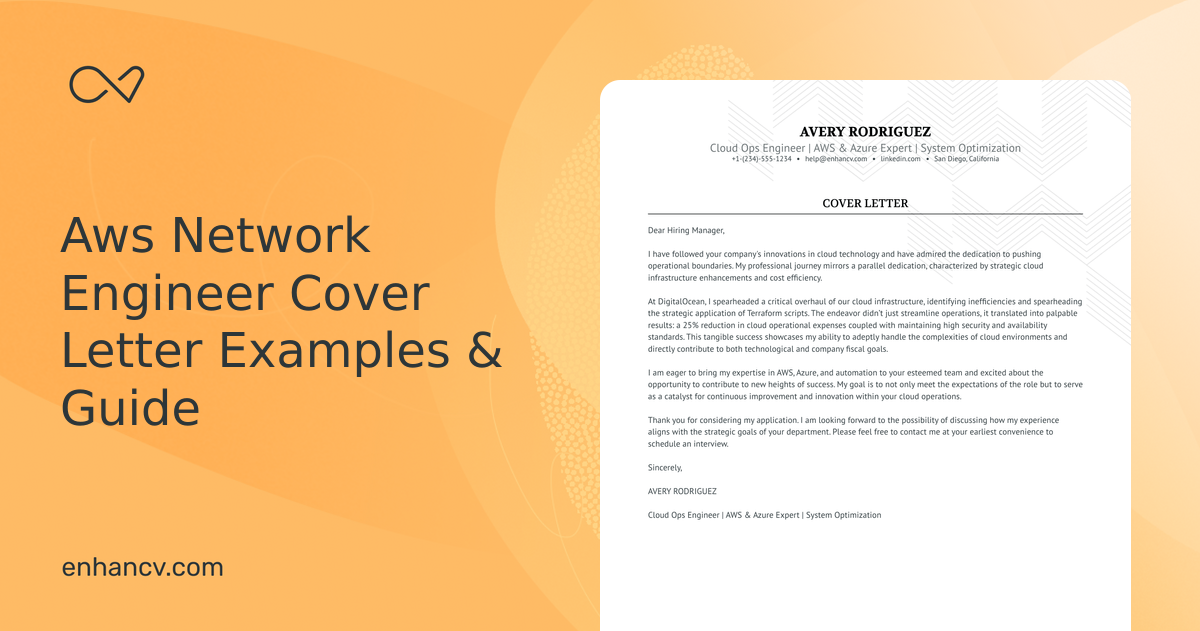 Professional Aws Network Engineer Cover Letter Examples and Template for 2026 | Enhancv