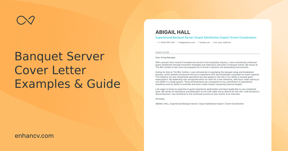 Professional Banquet Server Cover Letter Examples and Template for 2026 ...
