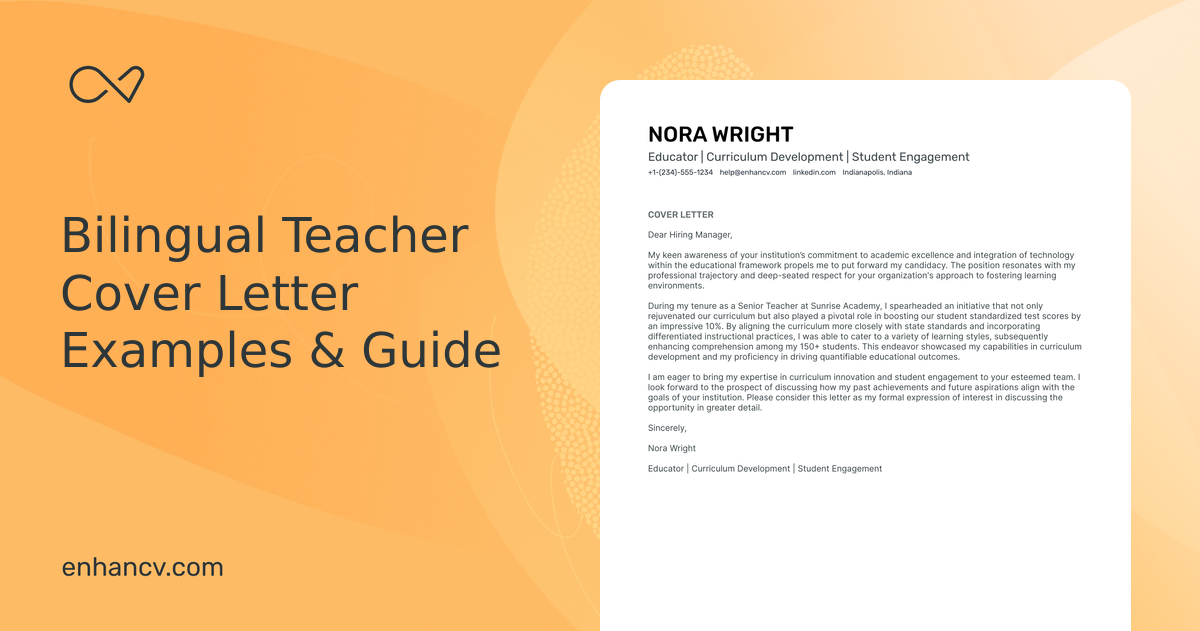 Professional Bilingual Teacher Cover Letter Examples and Template for ...