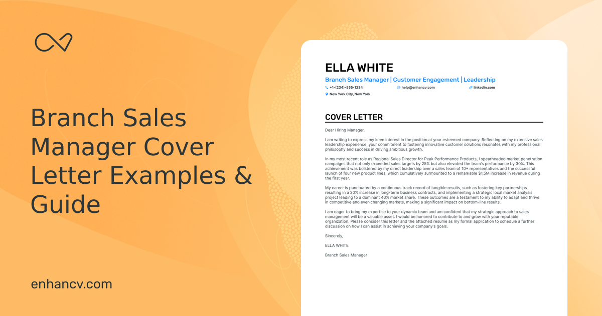 Professional Branch Sales Manager Cover Letter Examples and Template ...