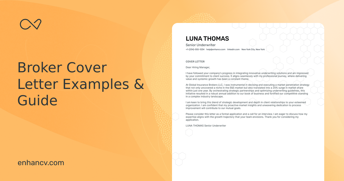 9 Professional Broker Cover Letter Examples and Template for 2026 | Enhancv
