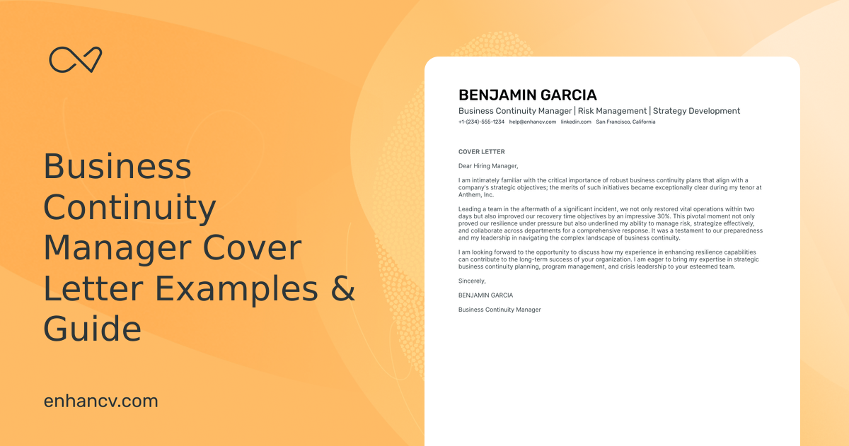 Professional Business Continuity Manager Cover Letter Examples and ...