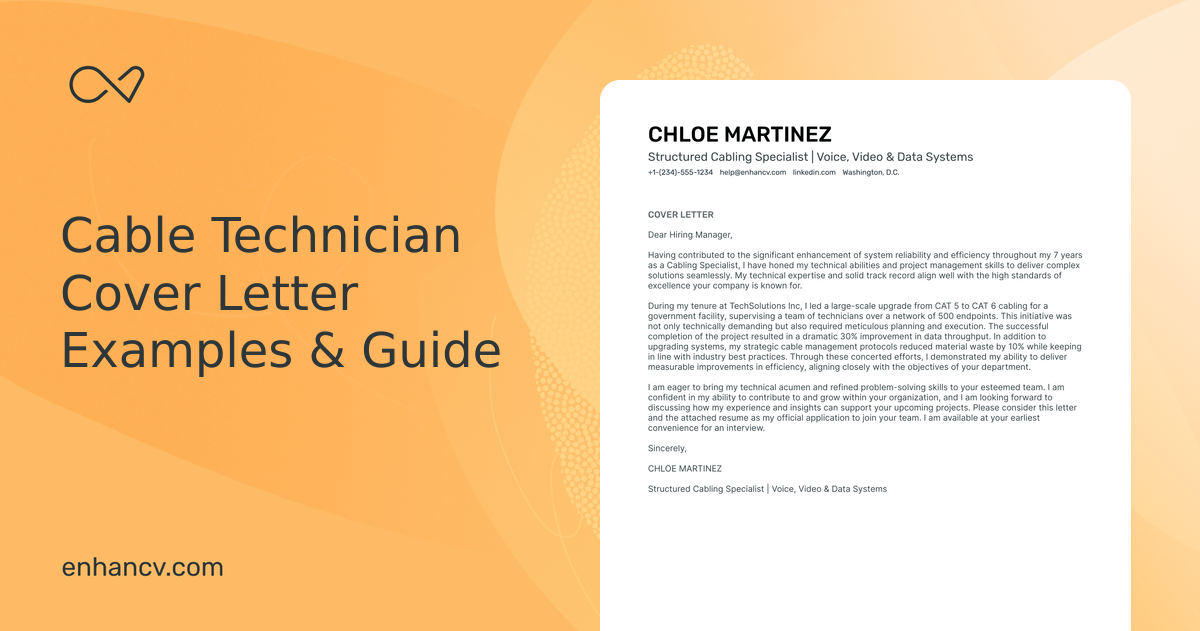 Professional Cable Technician Cover Letter Examples and Template for ...