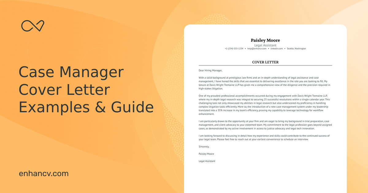Professional Case Manager Cover Letter Examples and Template for 2025 ...