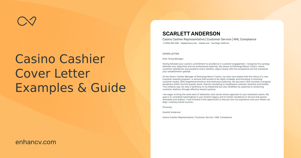 Professional Casino Cashier Cover Letter Examples and Template for 2025 ...