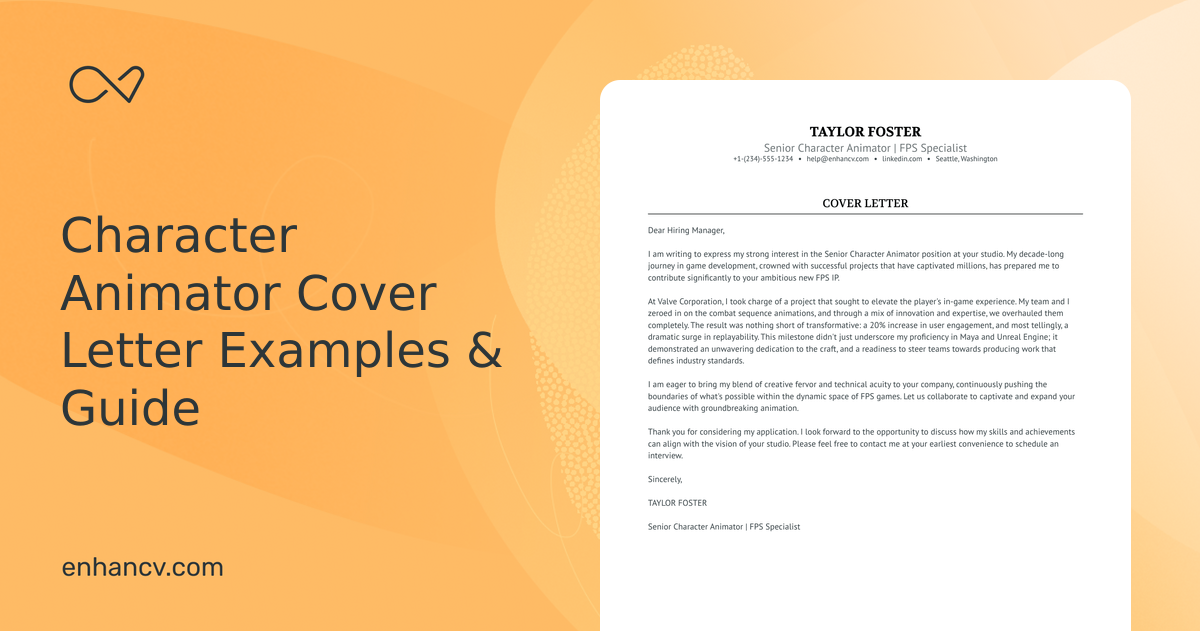 Professional Character Animator Cover Letter Examples and Template for ...