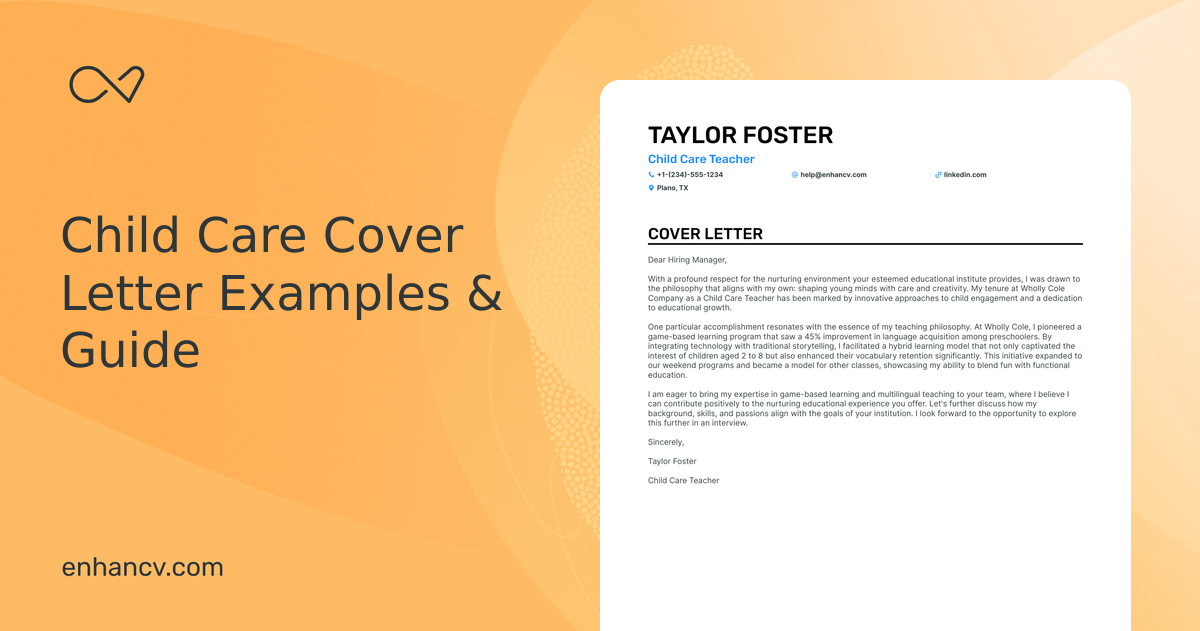 5 Professional Child Care Cover Letter Examples and Template for 2025 ...