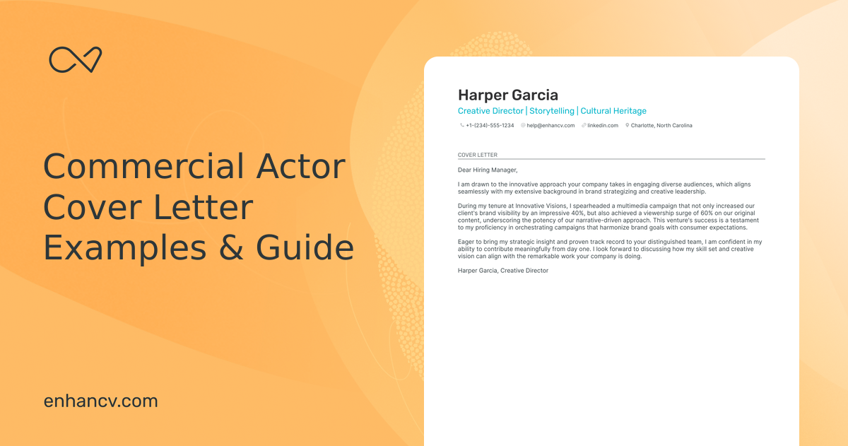 Professional Commercial Actor Cover Letter Examples and Template for ...