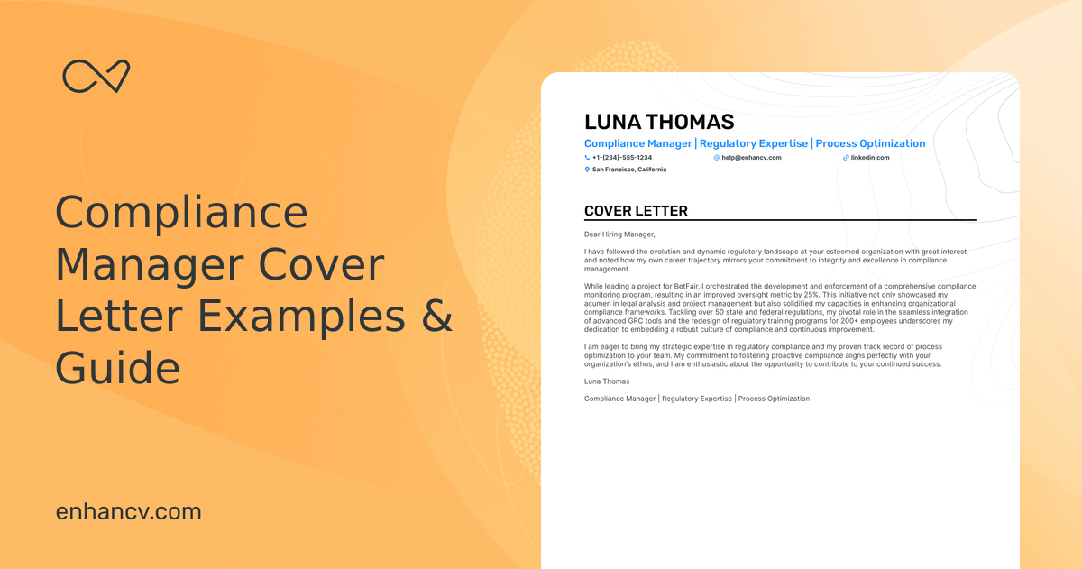 3 Professional Compliance Manager Cover Letter Examples and Template ...