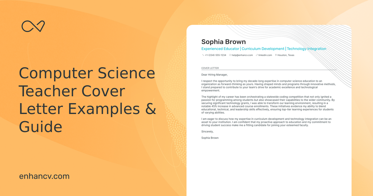 Professional Computer Science Teacher Cover Letter Examples and ...