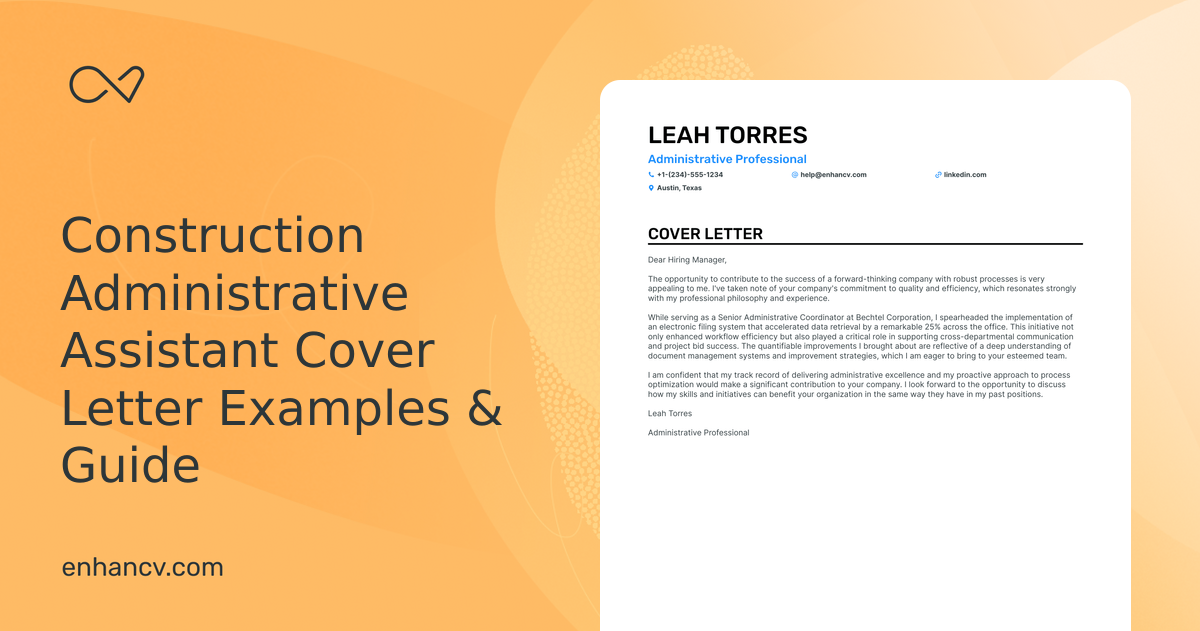 Professional Construction Administrative Assistant Cover Letter ... Professional Construction Administrative Assistant Cover Letter ...