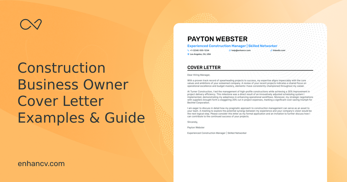 Professional Construction Business Owner Cover Letter Examples and ...