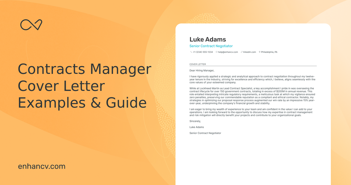 Professional Contracts Manager Cover Letter Examples and Template for ...