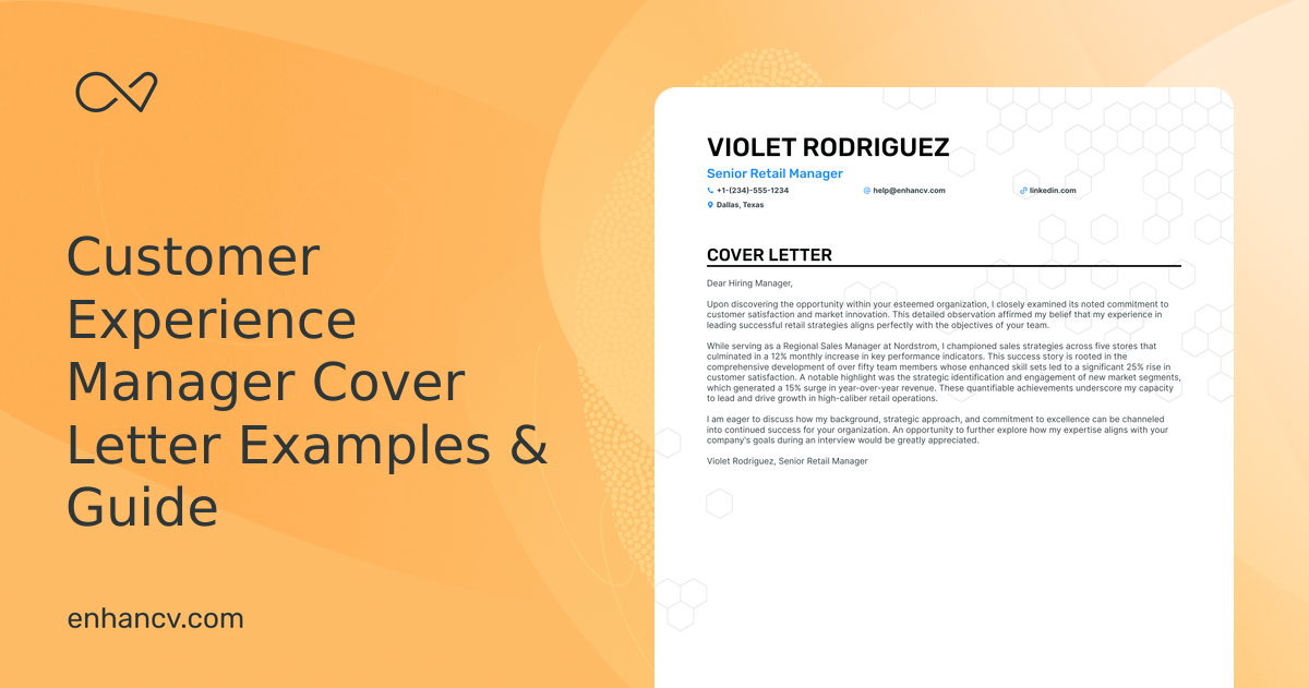 Professional Customer Experience Manager Cover Letter Examples and ...