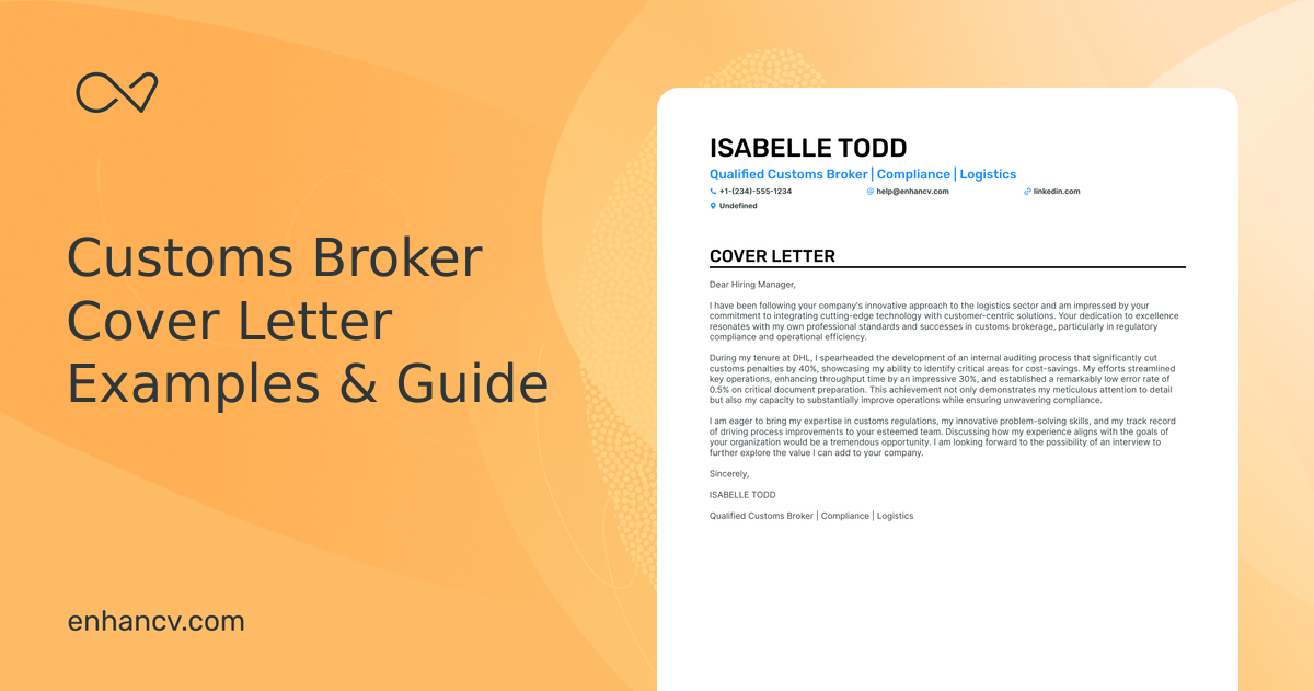 Professional Customs Broker Cover Letter Examples and Template for 2026 ...
