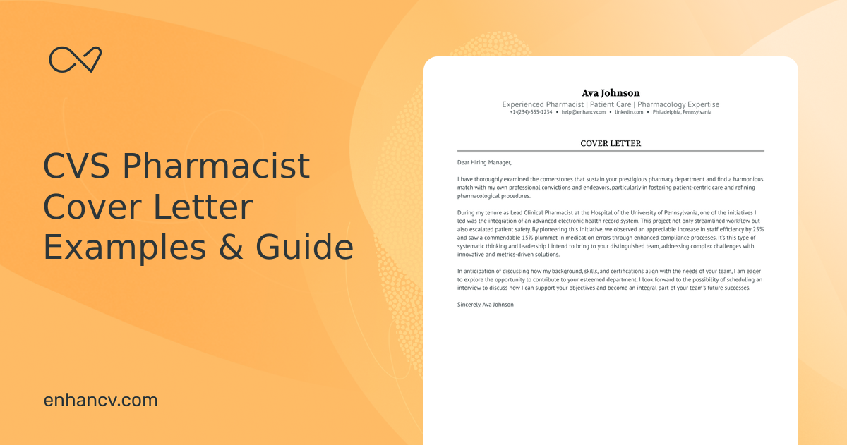 Professional CVS Pharmacist Cover Letter Examples and Template for 2025 ...