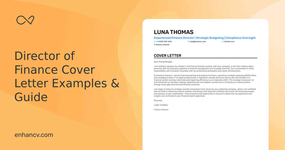 Professional Director of Finance Cover Letter Examples and Template for ...