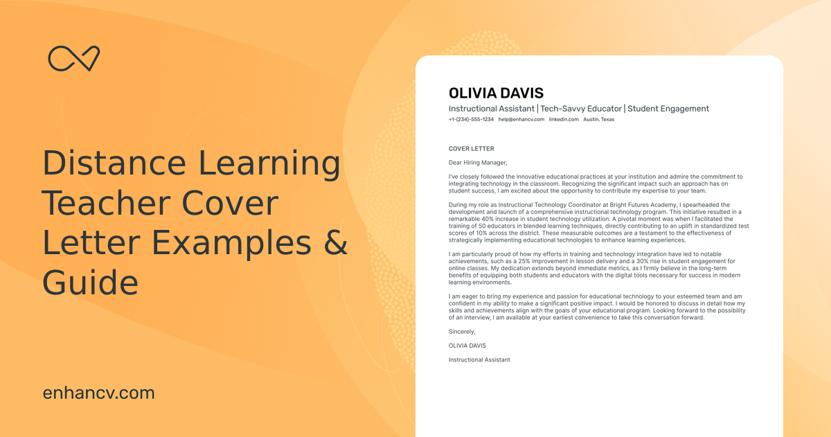 Professional Distance Learning Teacher Cover Letter Examples and ...