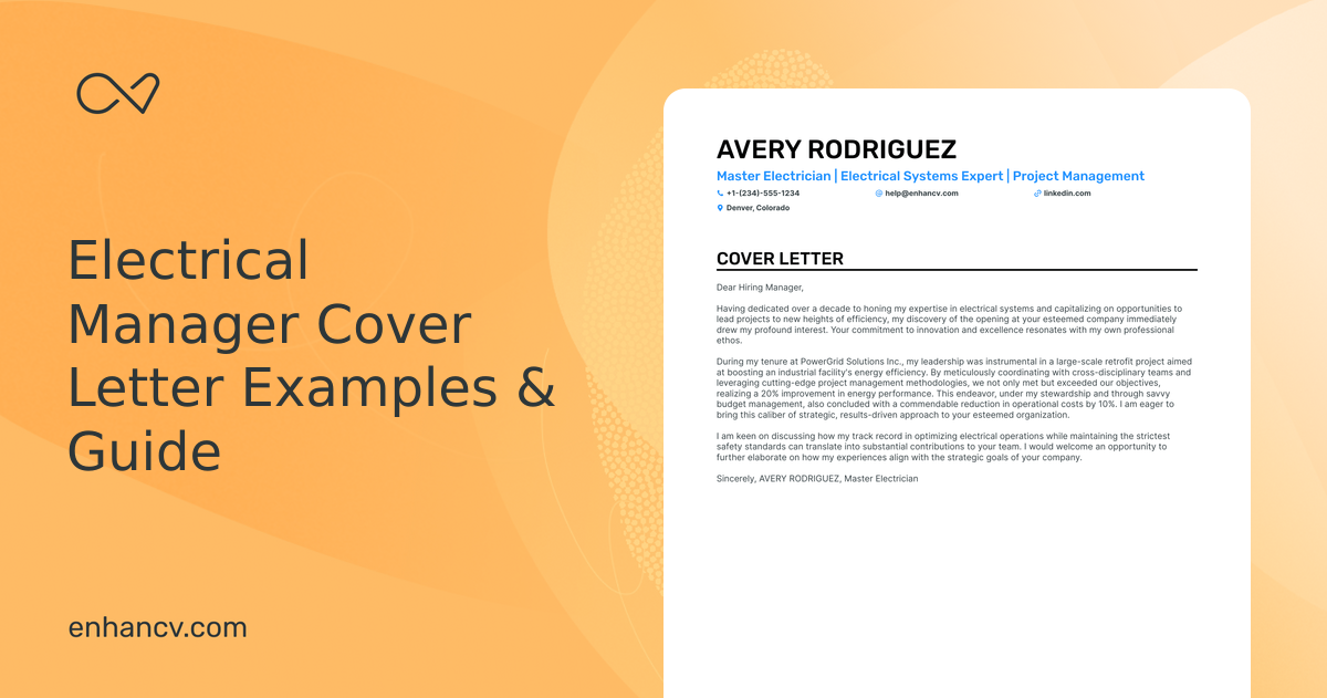 Professional Electrical Manager Cover Letter Examples and Template for ...