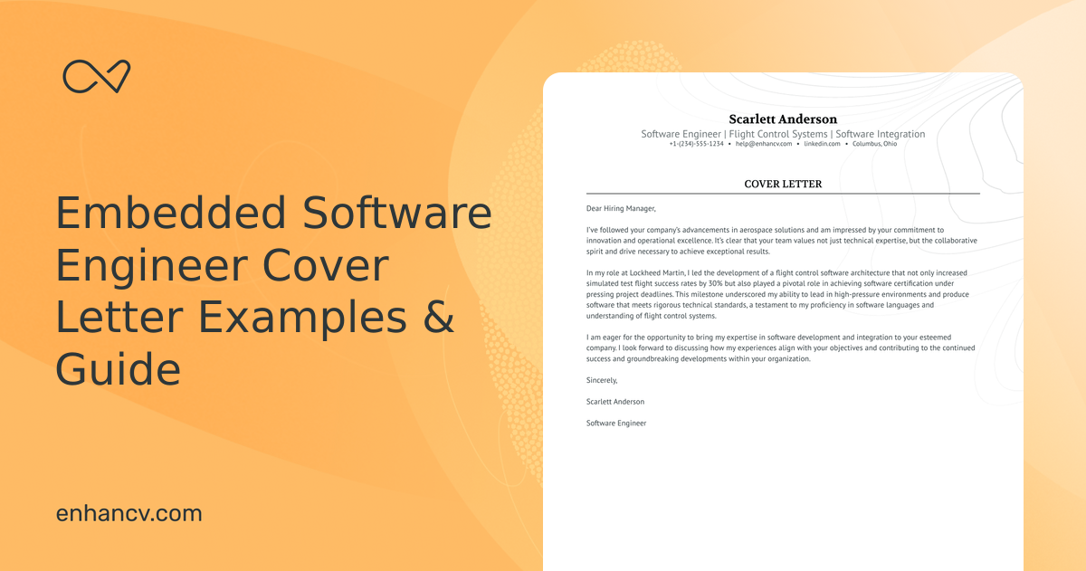 Professional Embedded Software Engineer Cover Letter Examples and Template for 2025 | Enhancv