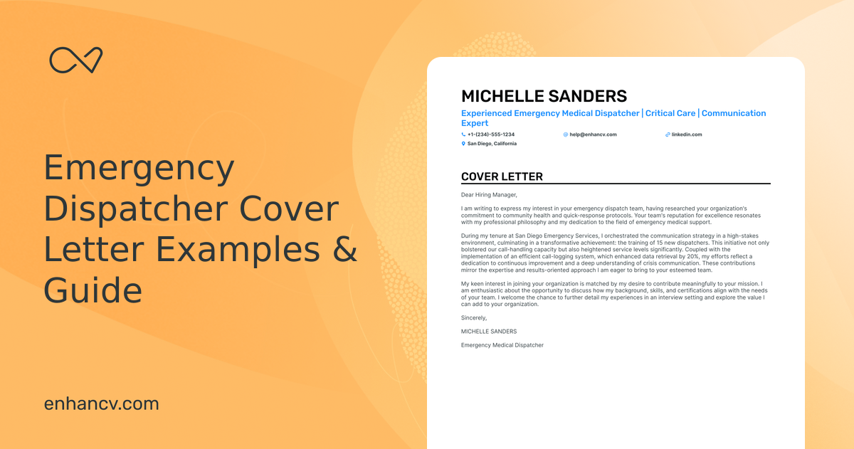 Professional Emergency Dispatcher Cover Letter Examples and Template ...