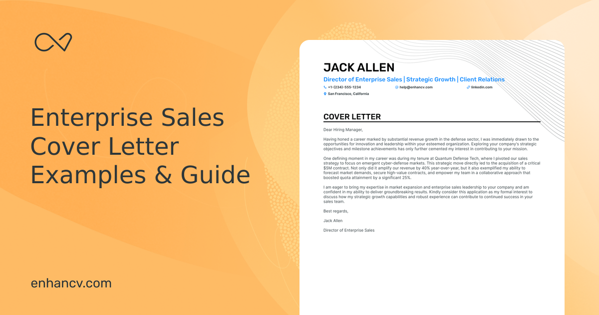 Professional Enterprise Sales Cover Letter Examples and Template for ...