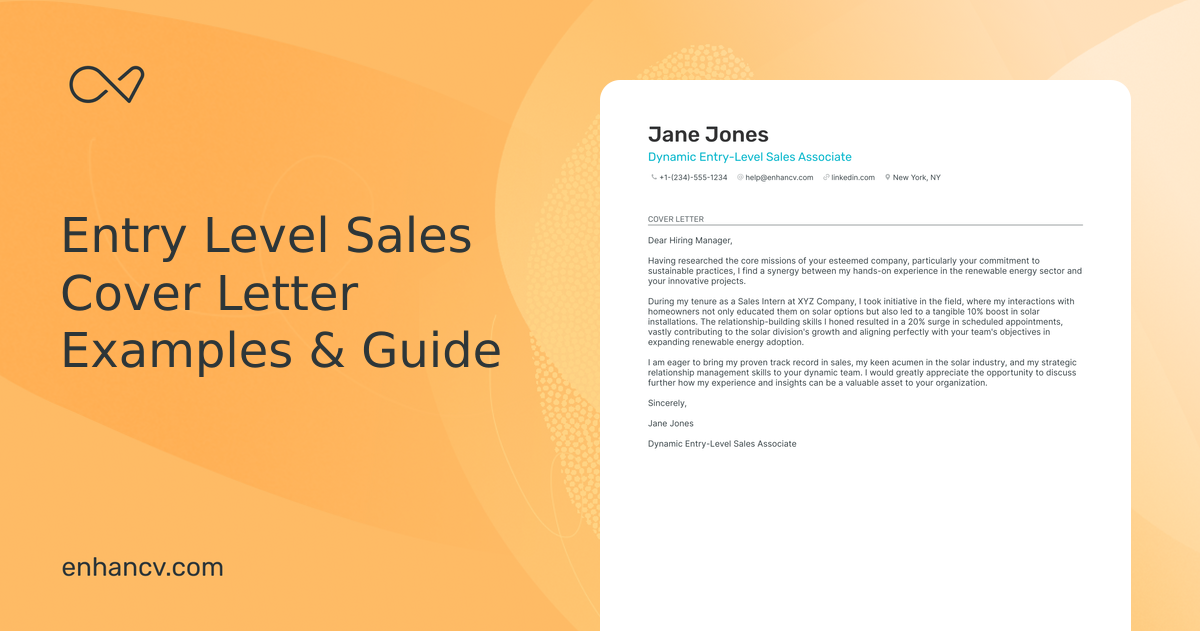 3 Professional Entry Level Sales Cover Letter Examples and Template for ...