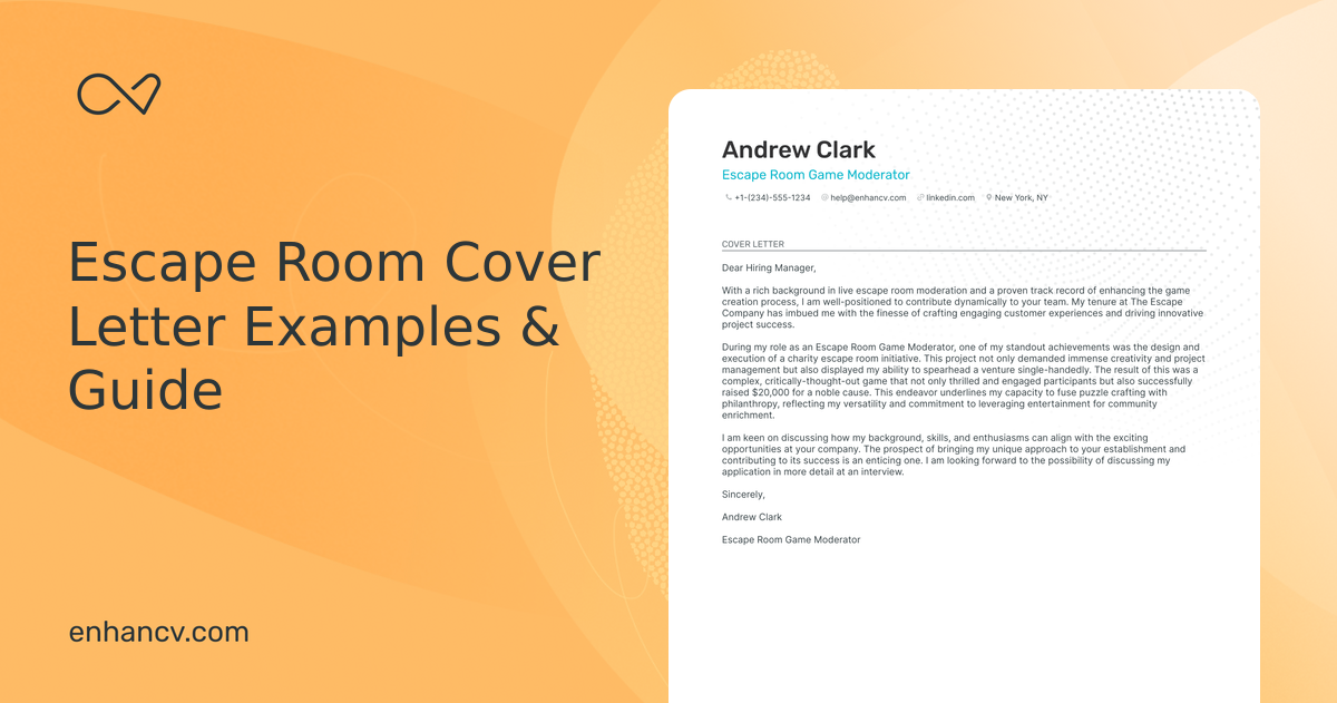 Professional Escape Room Cover Letter Examples and Template for 2025 ...