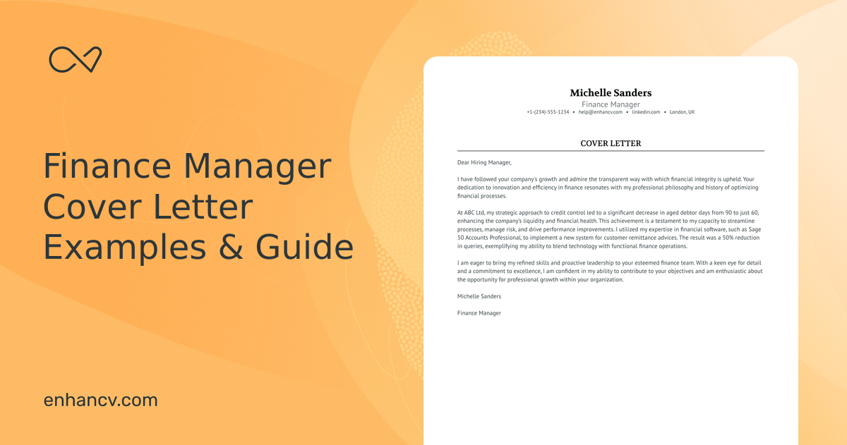 13 Professional Finance Manager Cover Letter Examples and Template for ...
