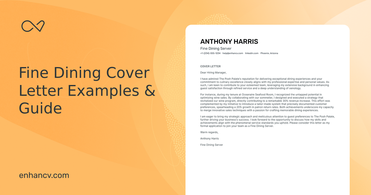 Professional Fine Dining Cover Letter Examples and Template for 2025 ...
