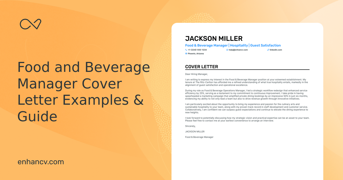 Professional Food and Beverage Manager Cover Letter Examples and ...