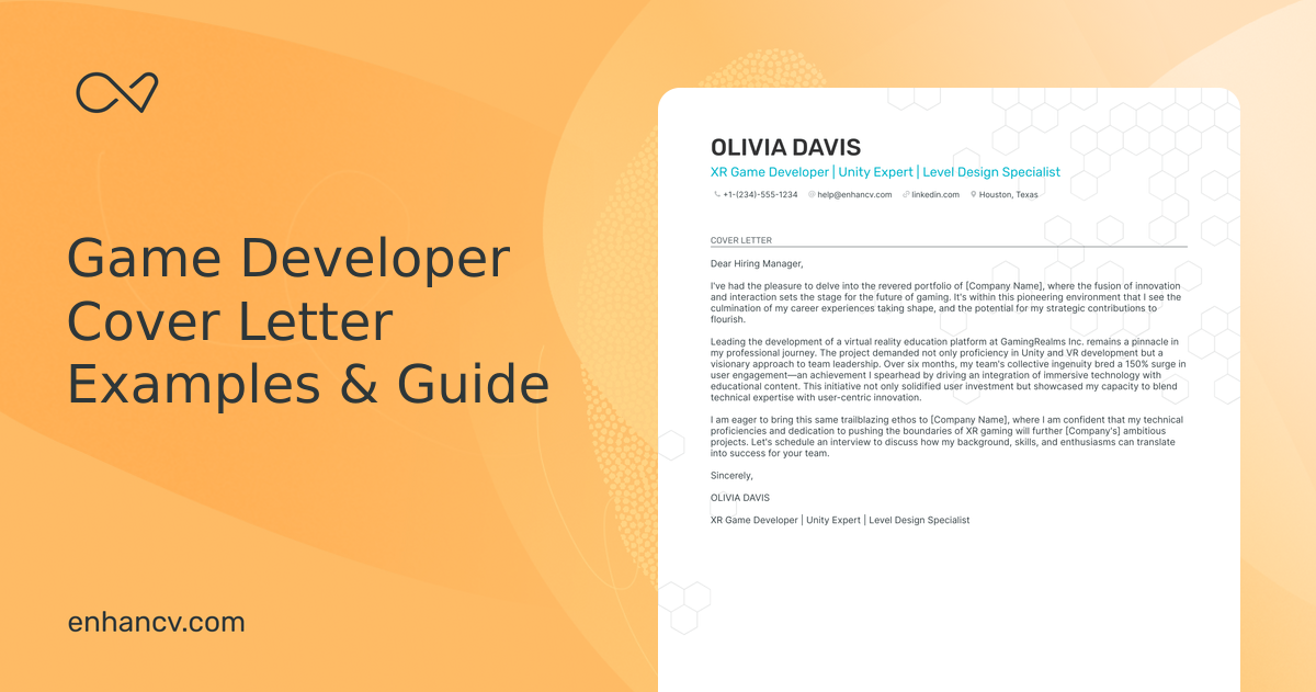 Professional Game Developer Cover Letter Examples and Template for 2025 ...