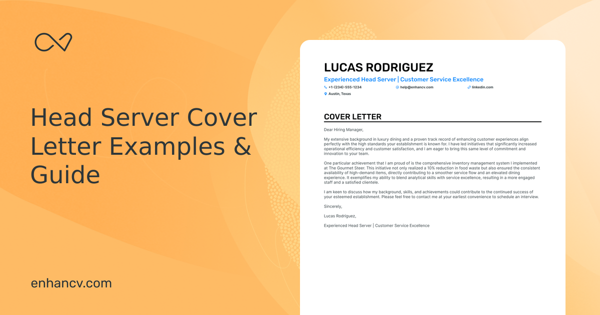 Professional Head Server Cover Letter Examples and Template for 2025 ...