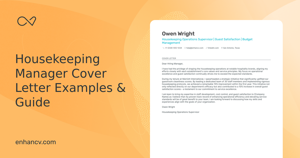 Professional Housekeeping Manager Cover Letter Examples and Template ...