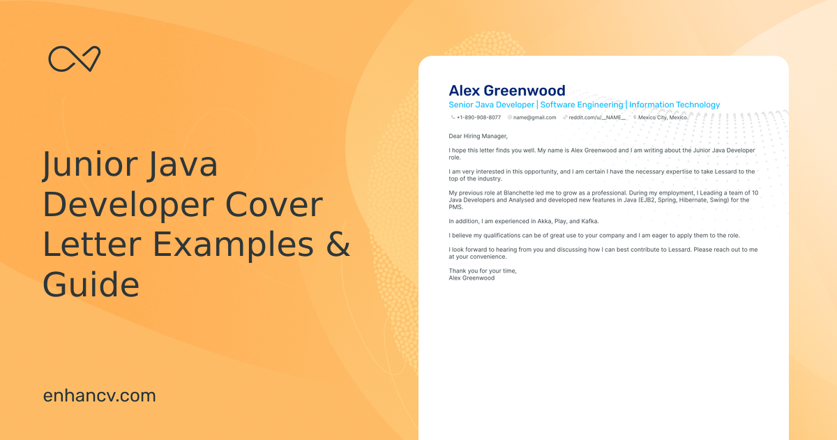 Real Junior Java Developer Cover Letter Example for 2024