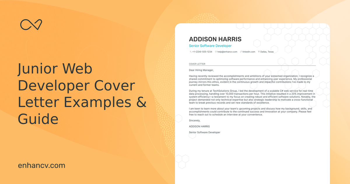 Professional Junior Web Developer Cover Letter Examples and Template ...