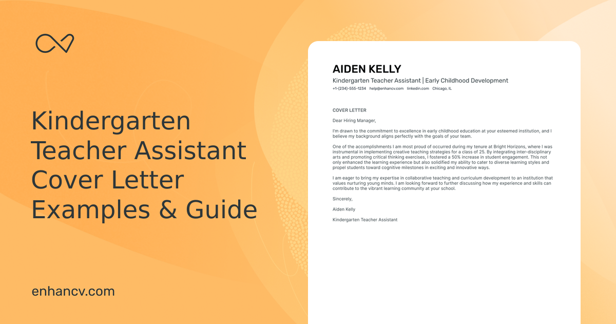 Professional Kindergarten Teacher Assistant Cover Letter Examples and ...
