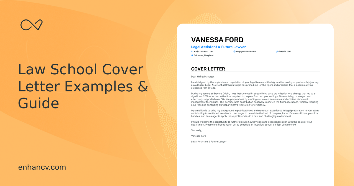 3 Professional Law School Cover Letter Examples and Template for 2025 ...