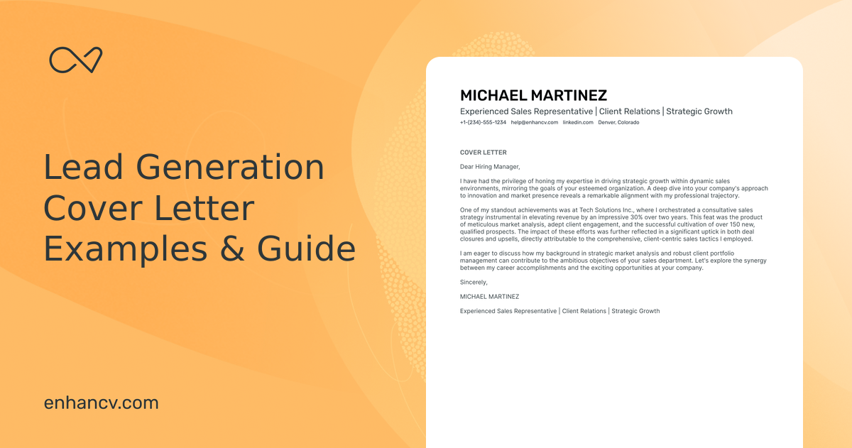 Professional Lead Generation Cover Letter Examples and Template for ...