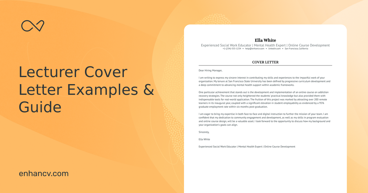 Lecturer Cover Letter Examples for 2026 | Enhancv