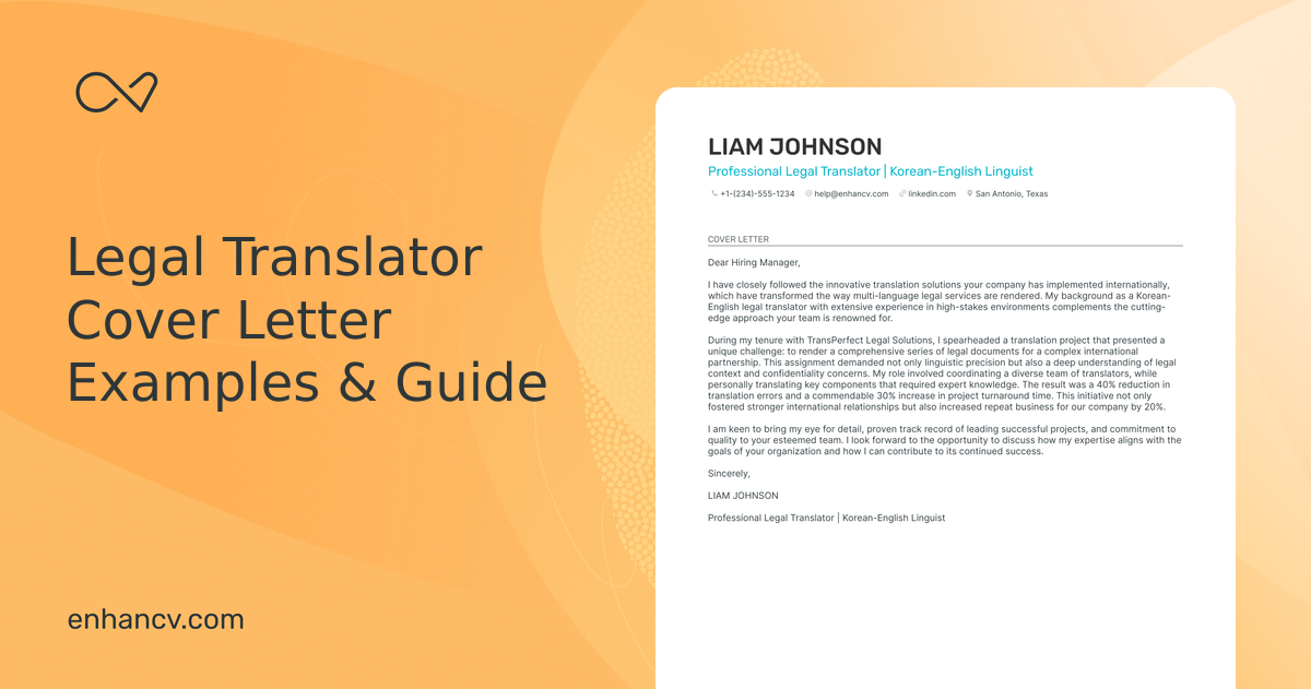 Professional Legal Translator Cover Letter Examples and Template for ...