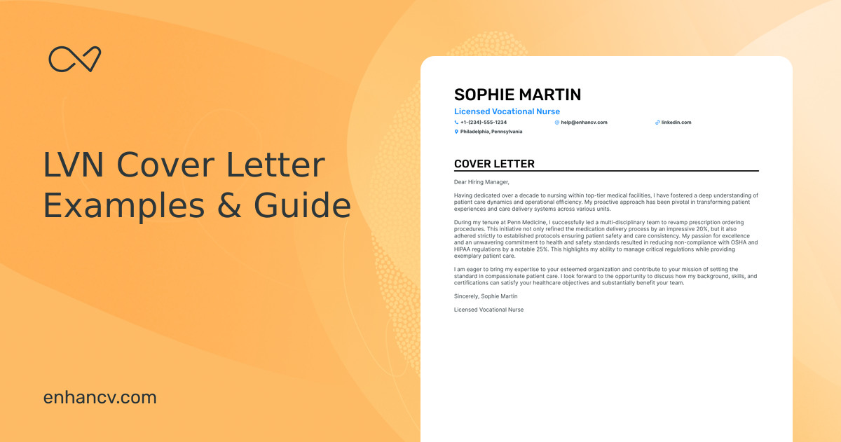 Professional LVN Cover Letter Examples and Template for 2026 | Enhancv
