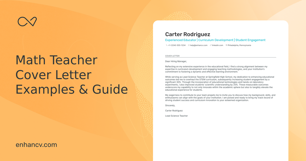 5 Professional Math Teacher Cover Letter Examples and Template for 2025 ...