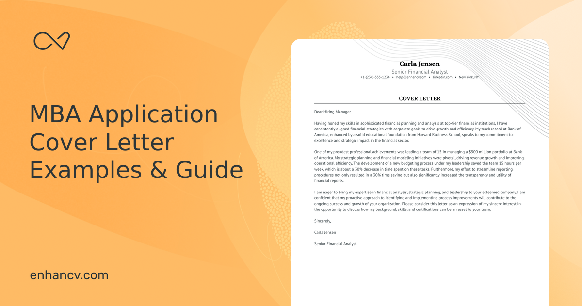 Professional MBA Application Cover Letter Examples and Template for ...
